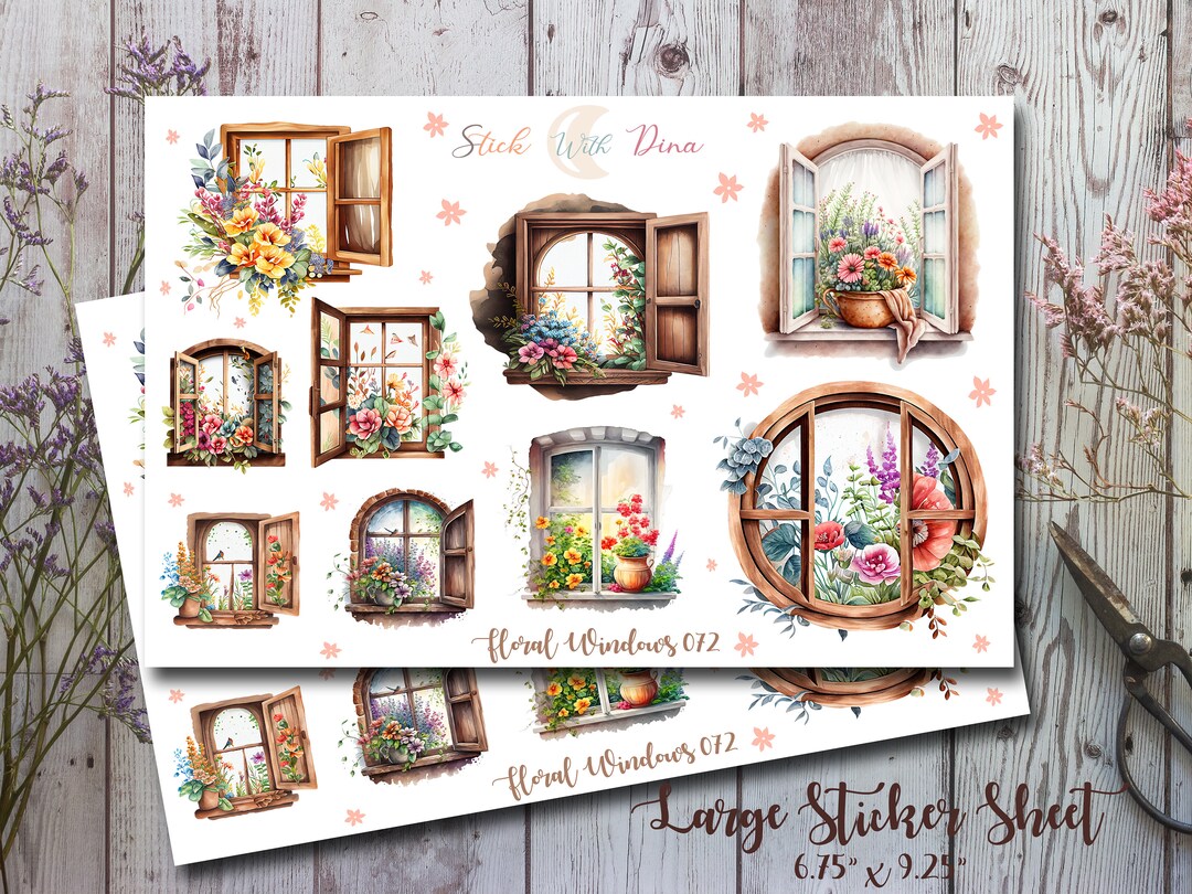 Retro Stickers Sheet | Floral Windows Bujo Stickers, Planner Stickers ...