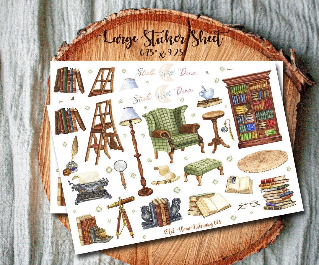 Large Old Library Bujo Stickers | Vintage Books, Retro Sticker Sheet ...