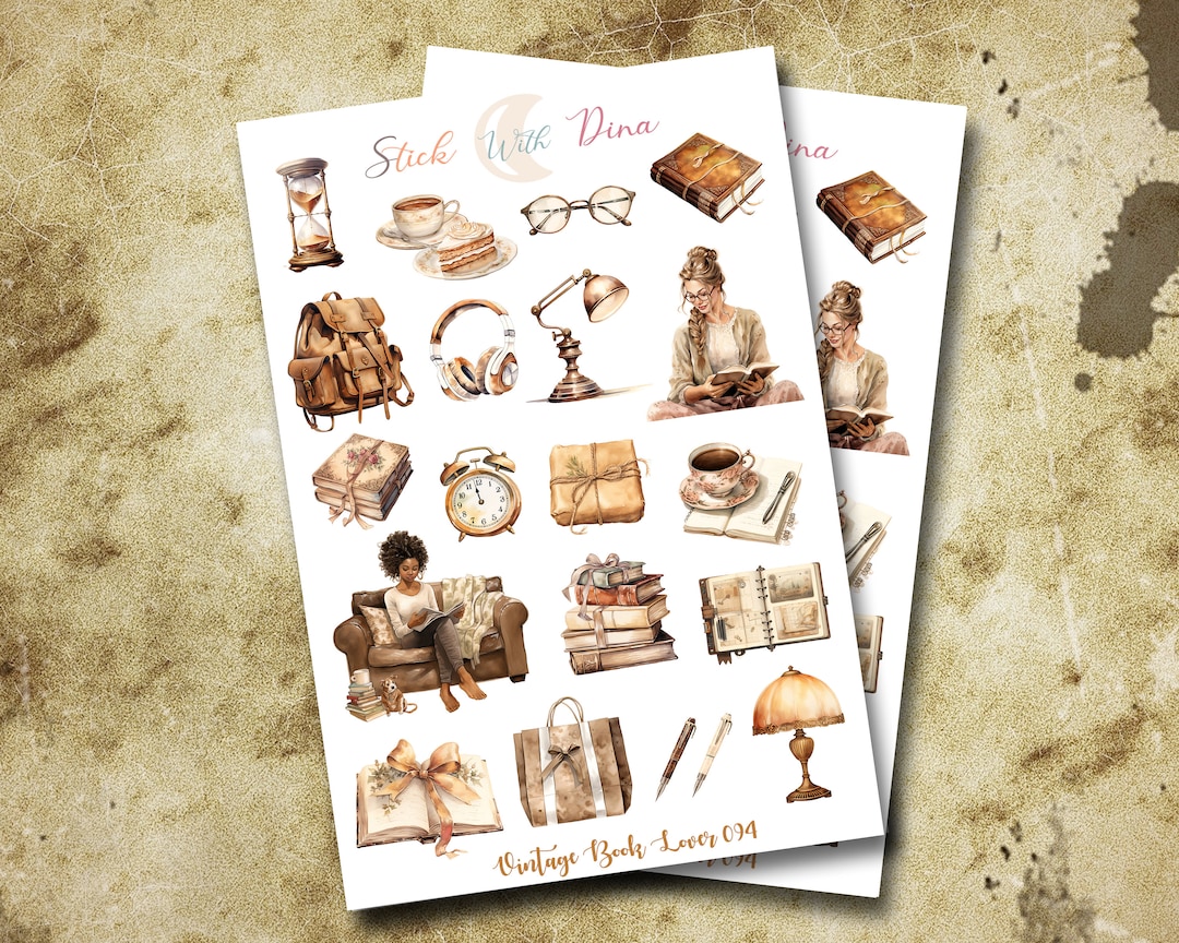 Antique Books Lover Stickers Sheet Vintage Deco Stickers, Planner ...