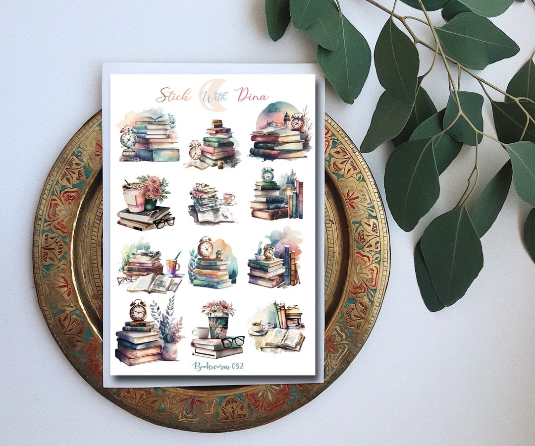 Bookworm Retro Stickers Sheet | Bujo Stickers, Planner Stickers, Bullet ...