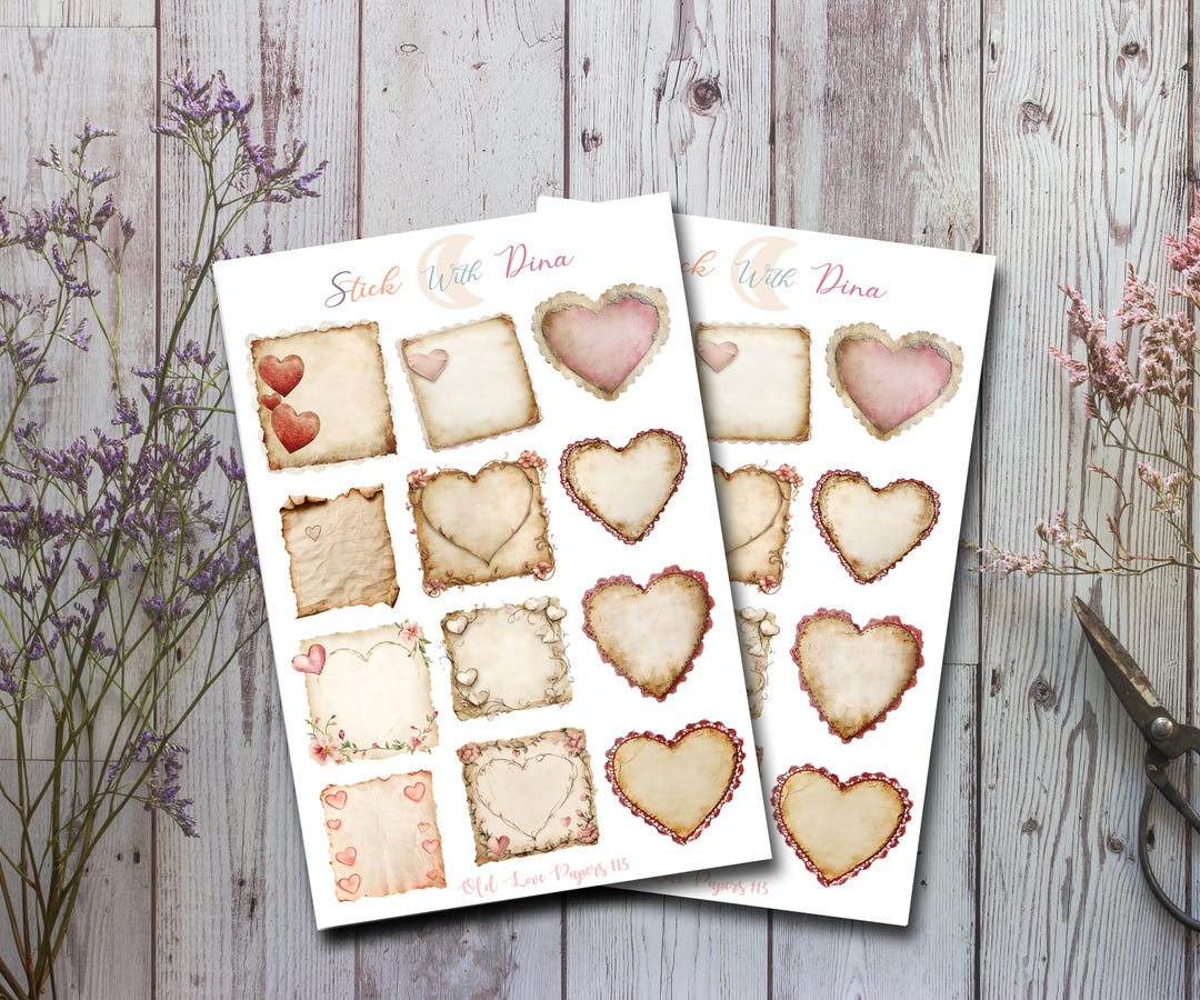 Vintage Heart Paper Stickers | Old Paper Stickers for Bullet Journal ...