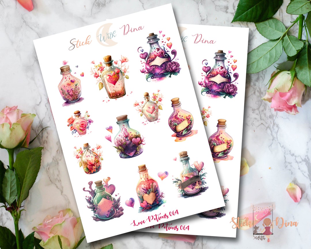 Sticker Sheets Valentines Love Potions | Bujo Sticker, Aesthetic ...