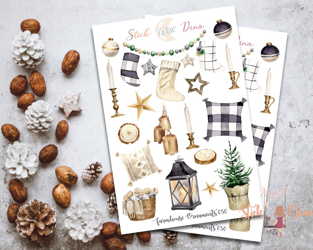 Christmas Farmhouse Ornaments Stickers Sheet | Bujo Stickers, Planner ...