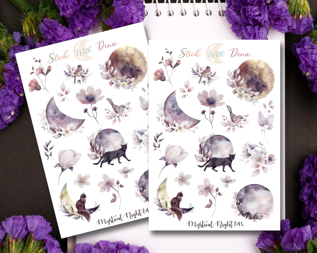 Mystical Night Bujo Stickers | Deco Stickers, Celestial Sticker Sheet | Florals Planner Stickers ...