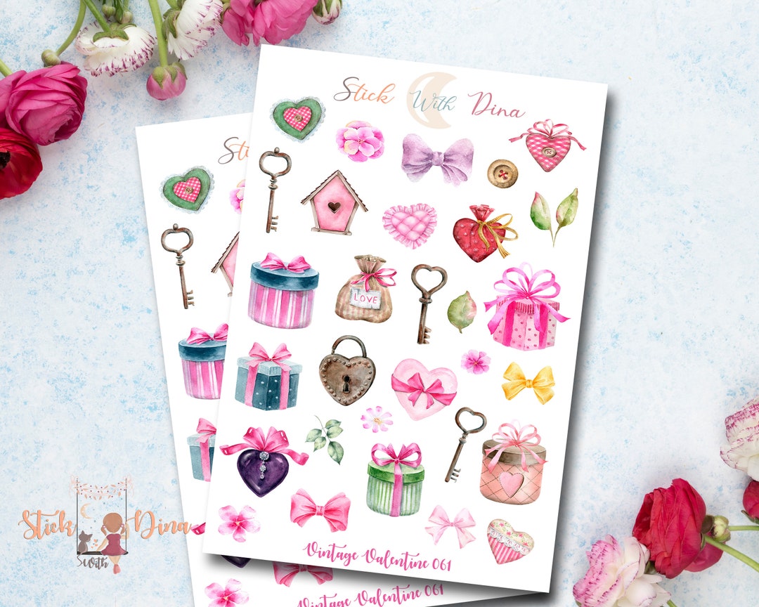 Vintage Valentines Sticker Sheets | Bujo Sticker, Hearts Stickers ...