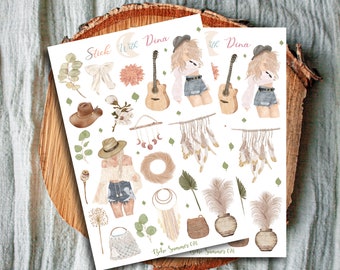 Boho Round Floral Label Stickers, Neutral Color Boho Planner Stickers ...