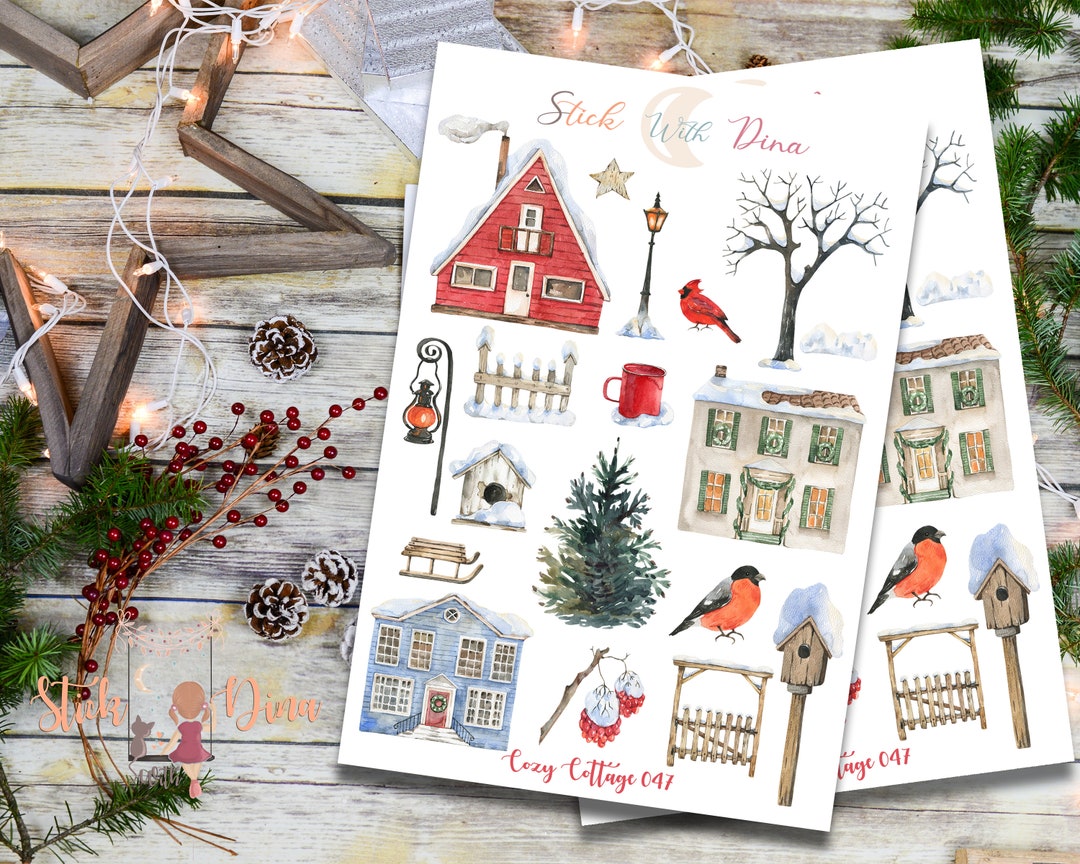 Cozy Cottage Stickers Sheet | Bujo Stickers, Winter Planner Stickers ...
