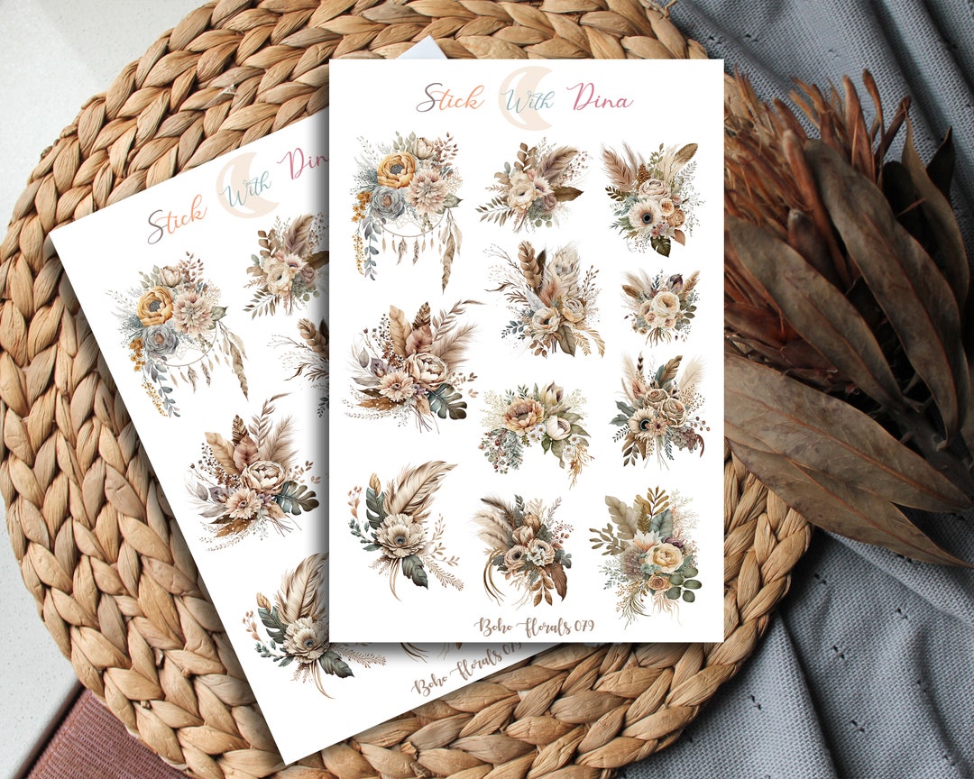 Boho Florals Stickers | Pampas Arrangements Fall Stickers, Deco ...
