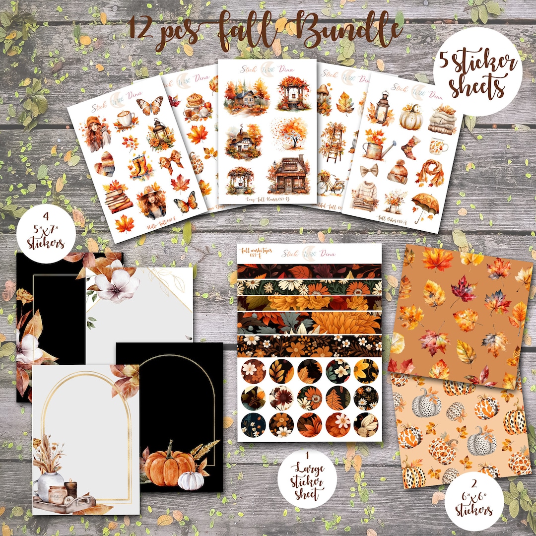 Fall Sticker Sheets Bundle | Bujo Stickers, Autumn Stationary ...