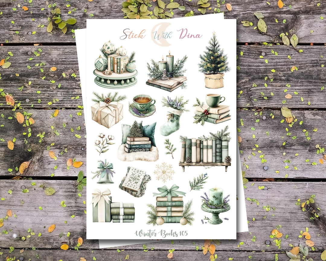 Winter Books Sticker Sheet, Reading in Winter, Cozy Snowy Holiday ...