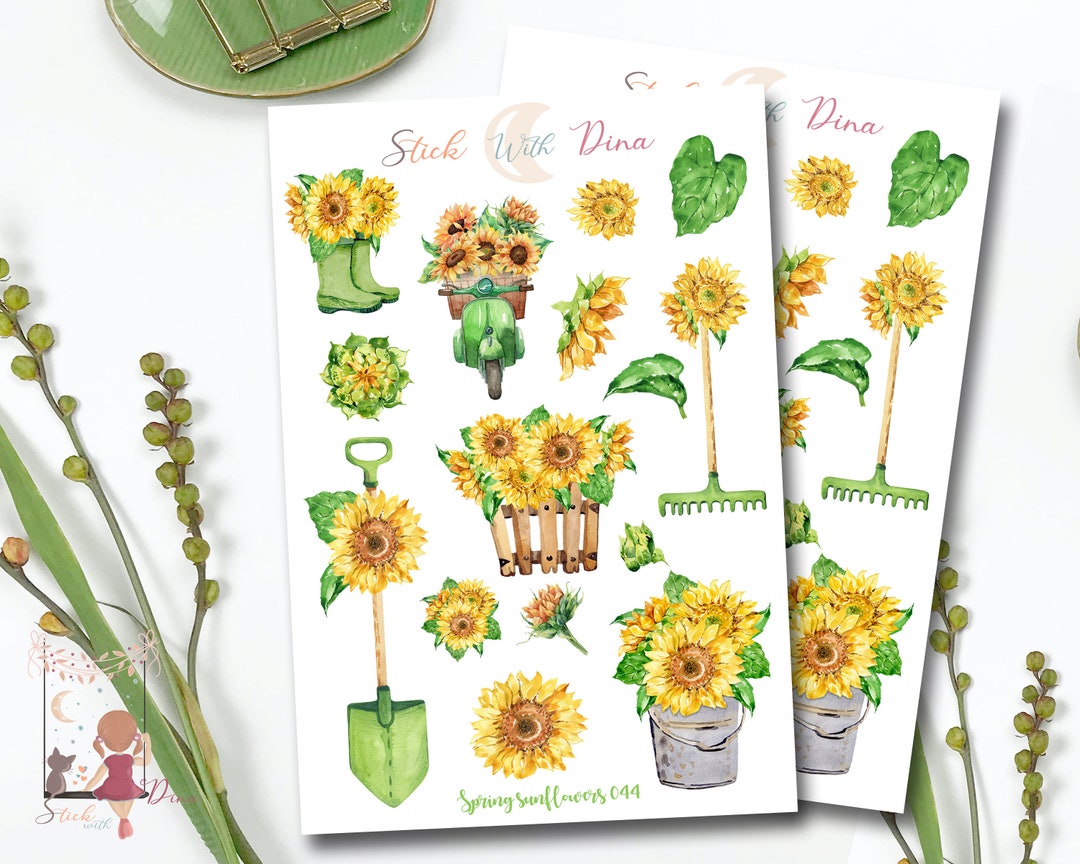 Sunflower Stickers Sheet | Spring Bujo Stickers, Planner Stickers ...