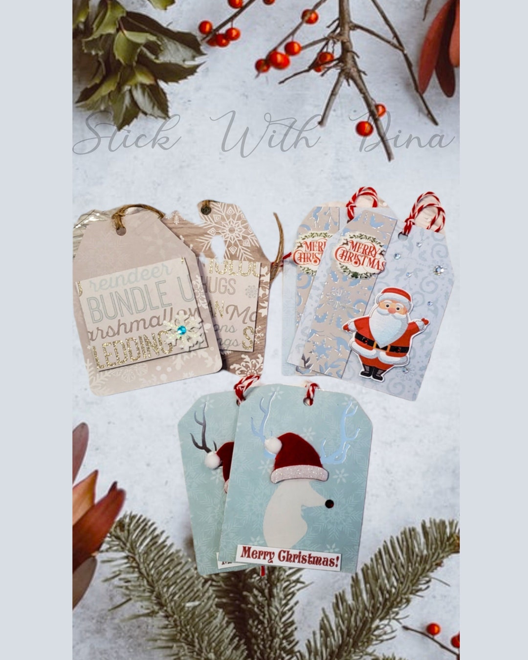 Set of 6 Handmade Christmas Gift Tags, Hang Tags, Holiday Favor Gift ...