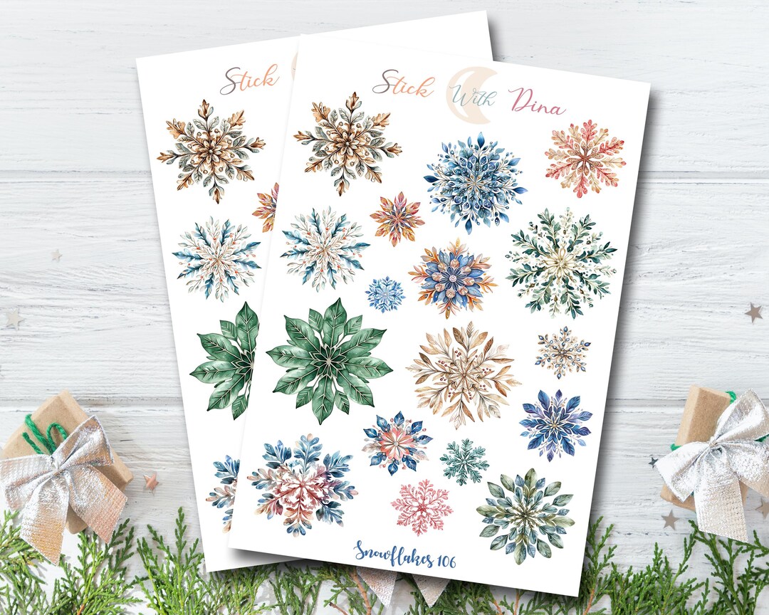 Snowflakes Sticker Sheet, Winter Vibe Stickers, Colorful Snowy Holiday ...