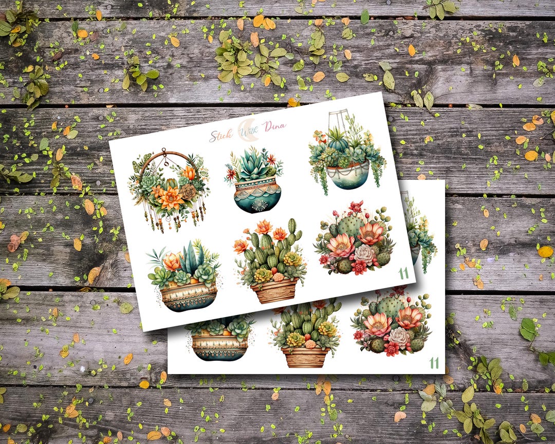 Succulents Mini Sticker Sheet | Floral Planner Stickers, Plants ...