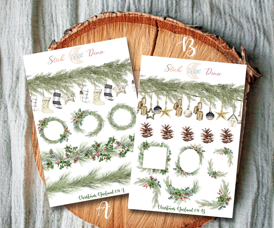 Christmas Garland, Borders Stickers Sheet | Bujo Stickers, Christmas ...