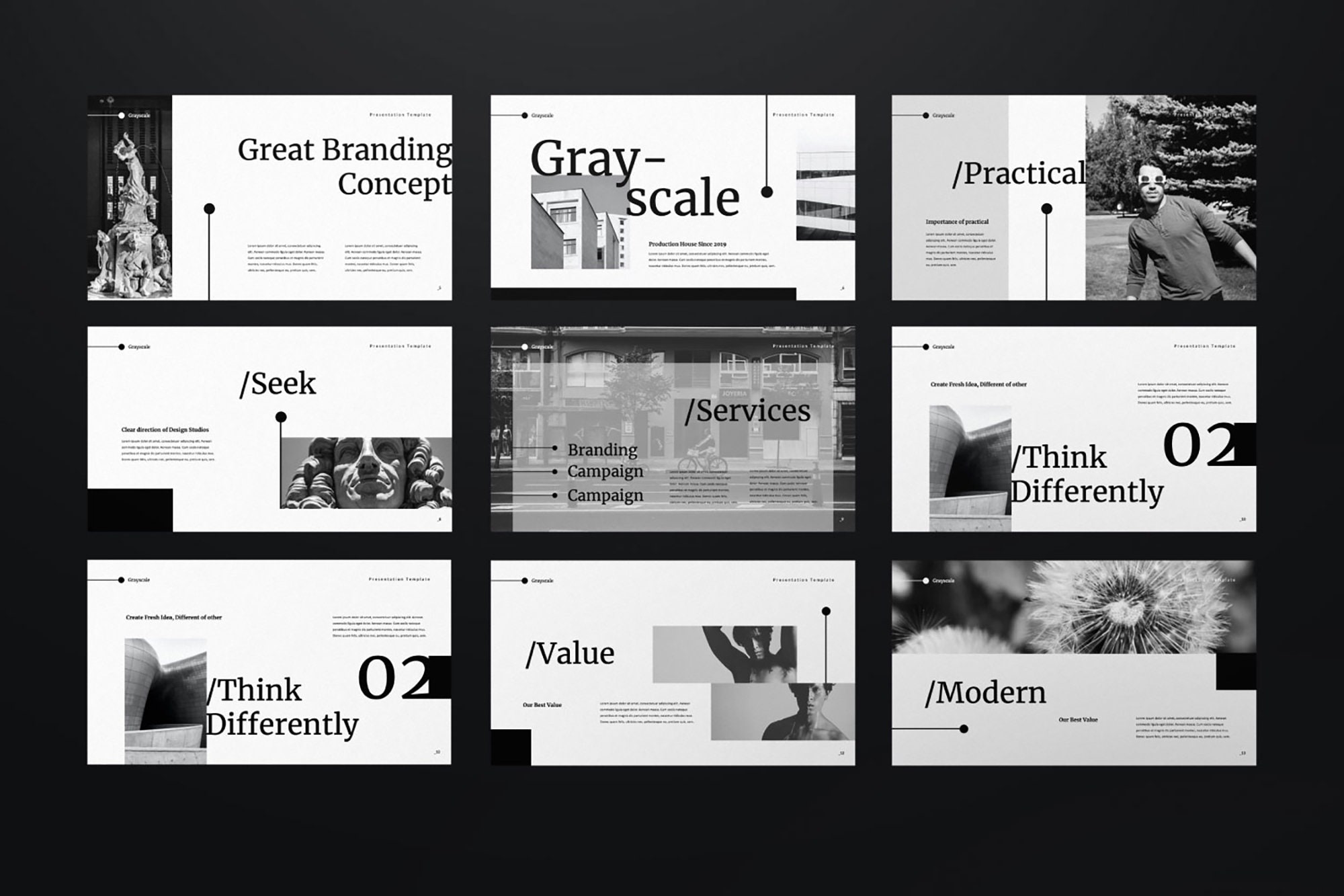 Grayscale Powerpoint Keynote Google Slide Bundle Presentation Template ...