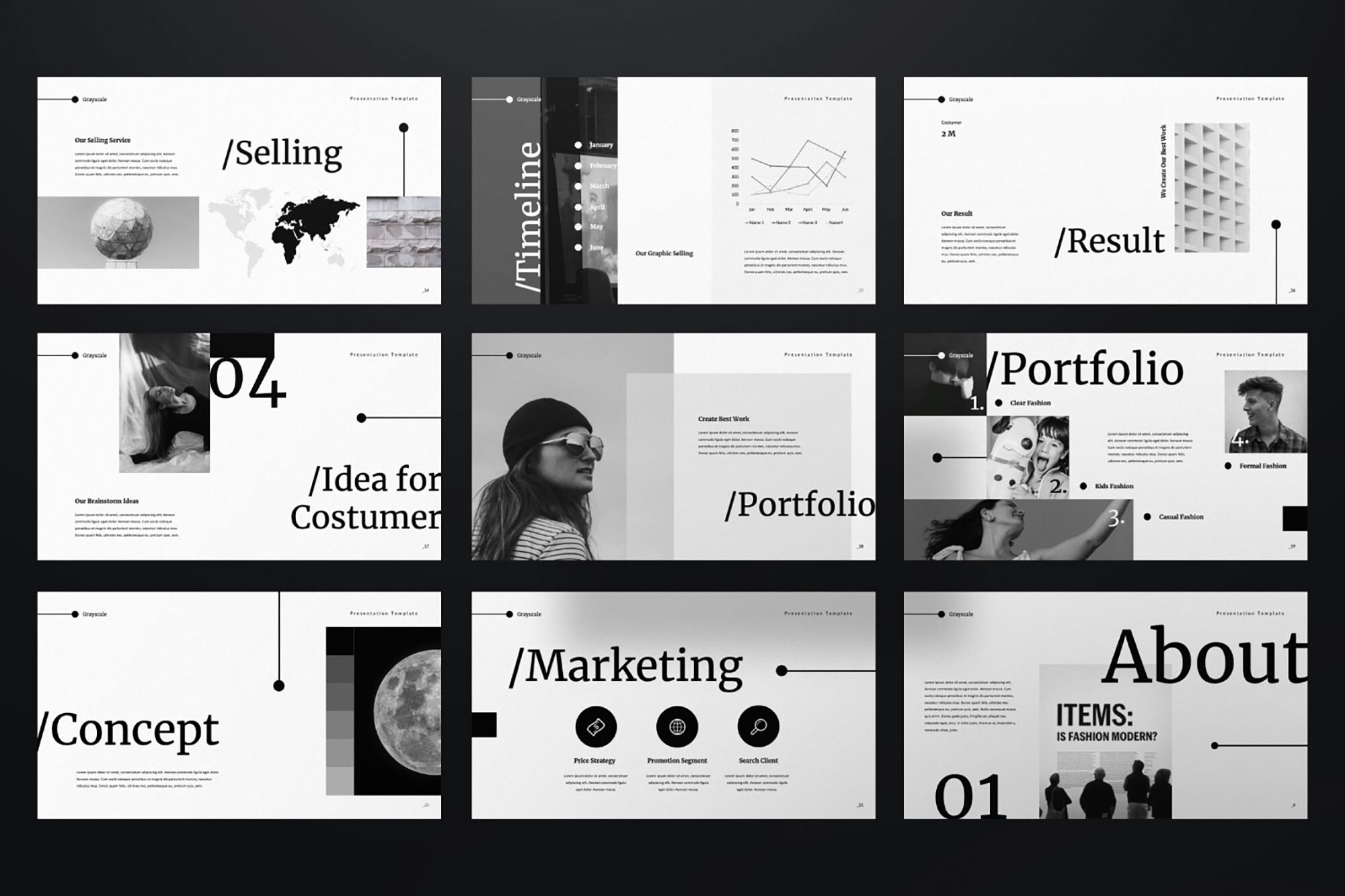 Grayscale Powerpoint Keynote Google Slide Bundle Presentation Template ...