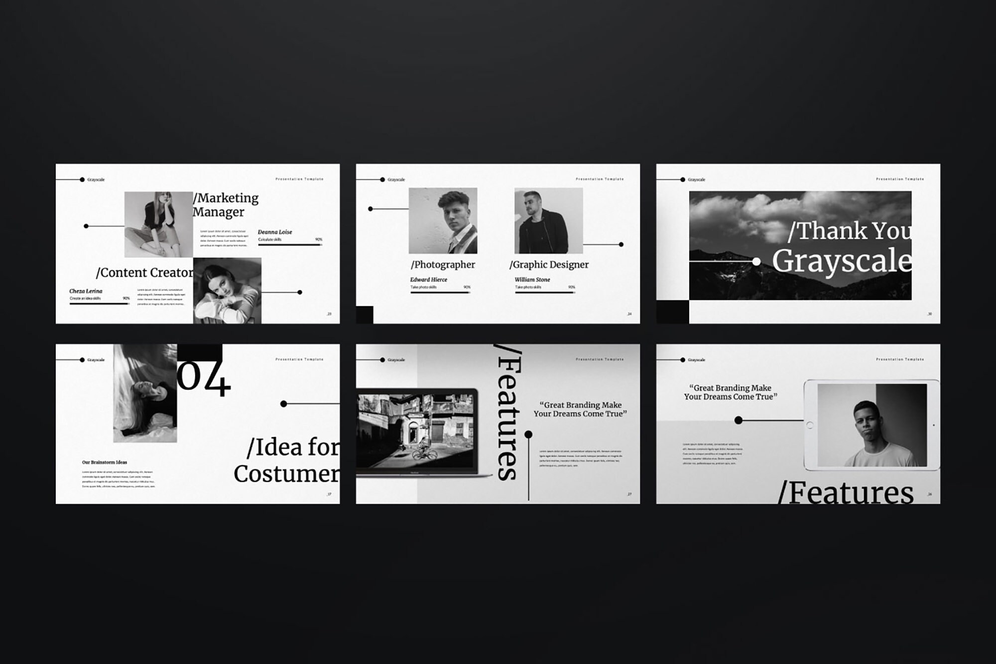Grayscale Powerpoint Keynote Google Slide Bundle Presentation Template ...