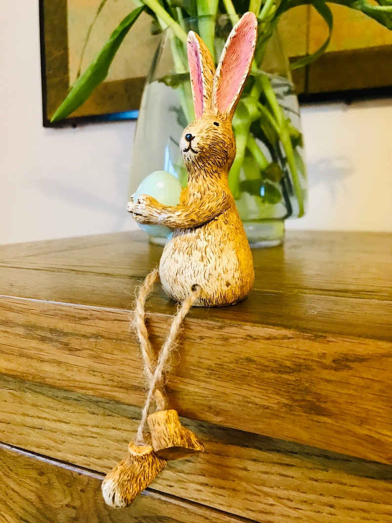 Shelf Sitting Easter Bunny With Green or Pink Dotty Egg: Hand Finished ...