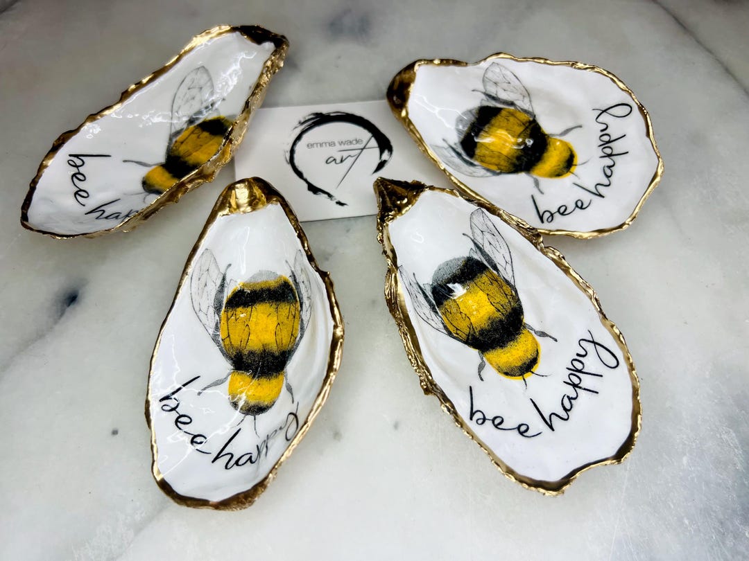 Bee Happy, Bumble Bee. Dorset Oyster Shell Trinket Dish. Hand Gilded ...