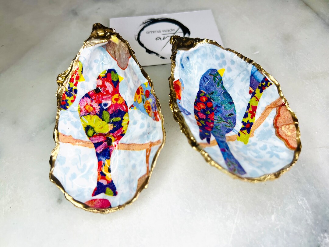 Jewelled Birds Dorset Oyster Shell Trinket Dish. Hand Painted With ...