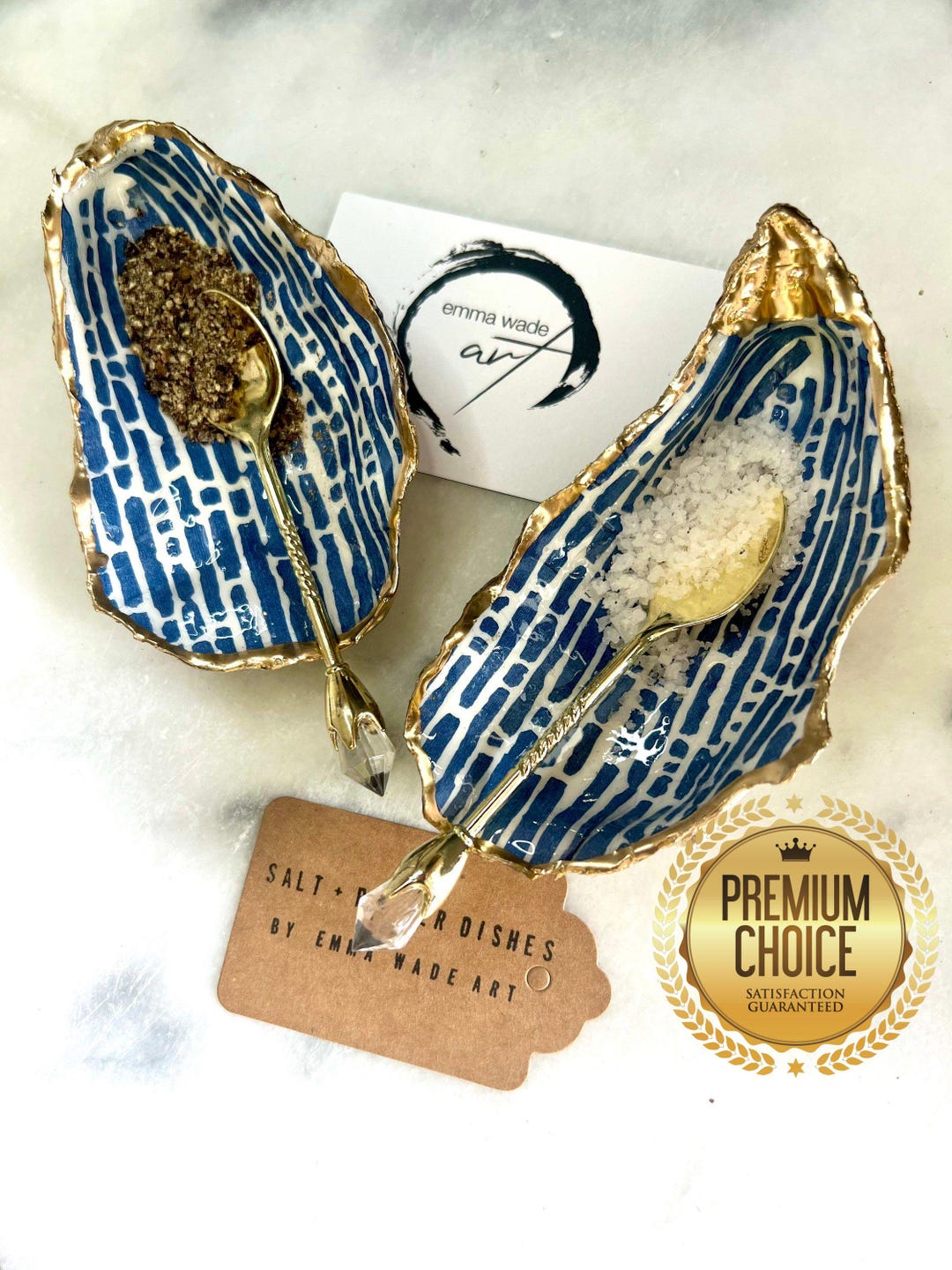 RARE Blue Lines Oyster Salt & Pepper Dishes | Oyster Shell Cruet Set ...