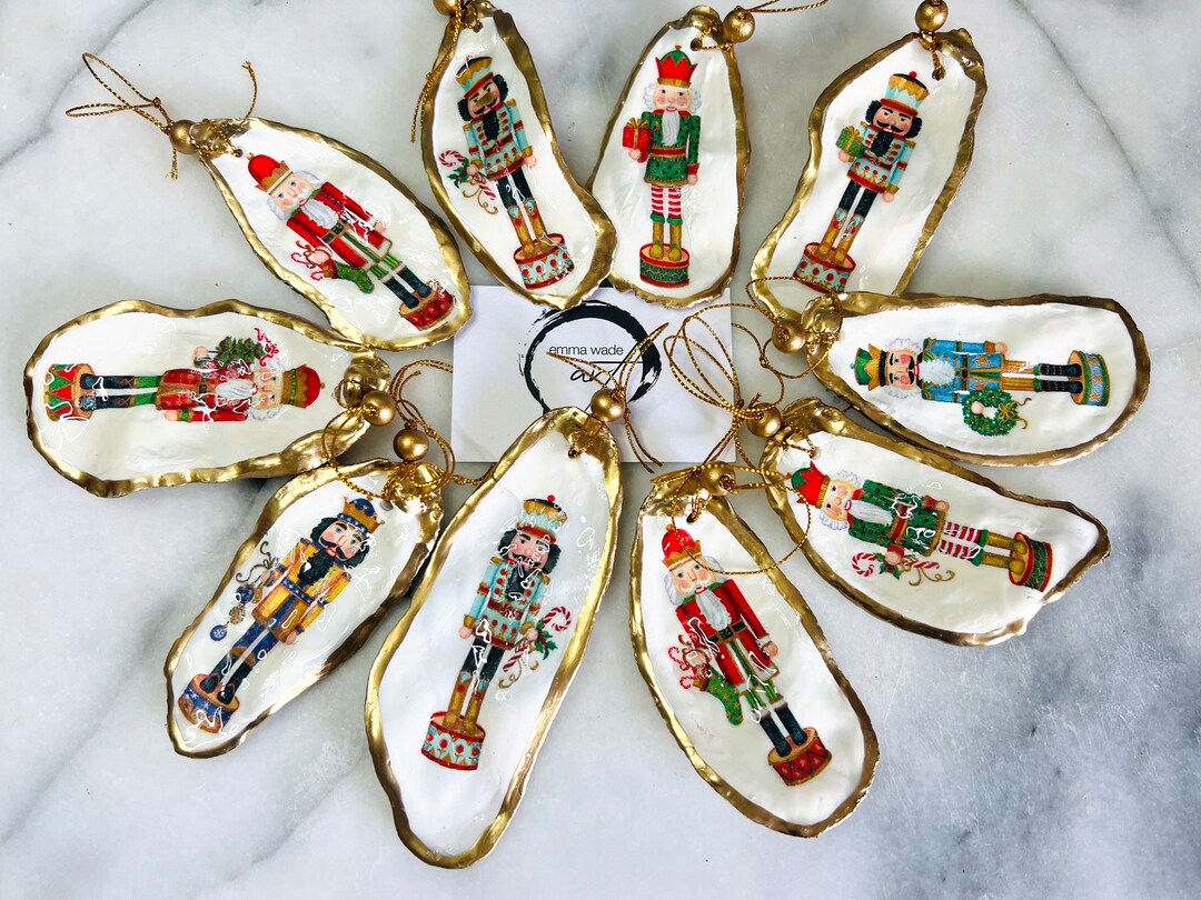 UNIQUE Nutcracker Flat Dorset Oyster Shell Hanging Christmas Ornaments ...