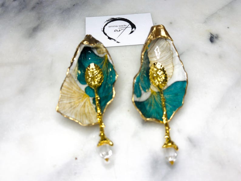 Gold Green Oyster Shell Salt and Pepper Pinch Pots: Japanese Gingko ...
