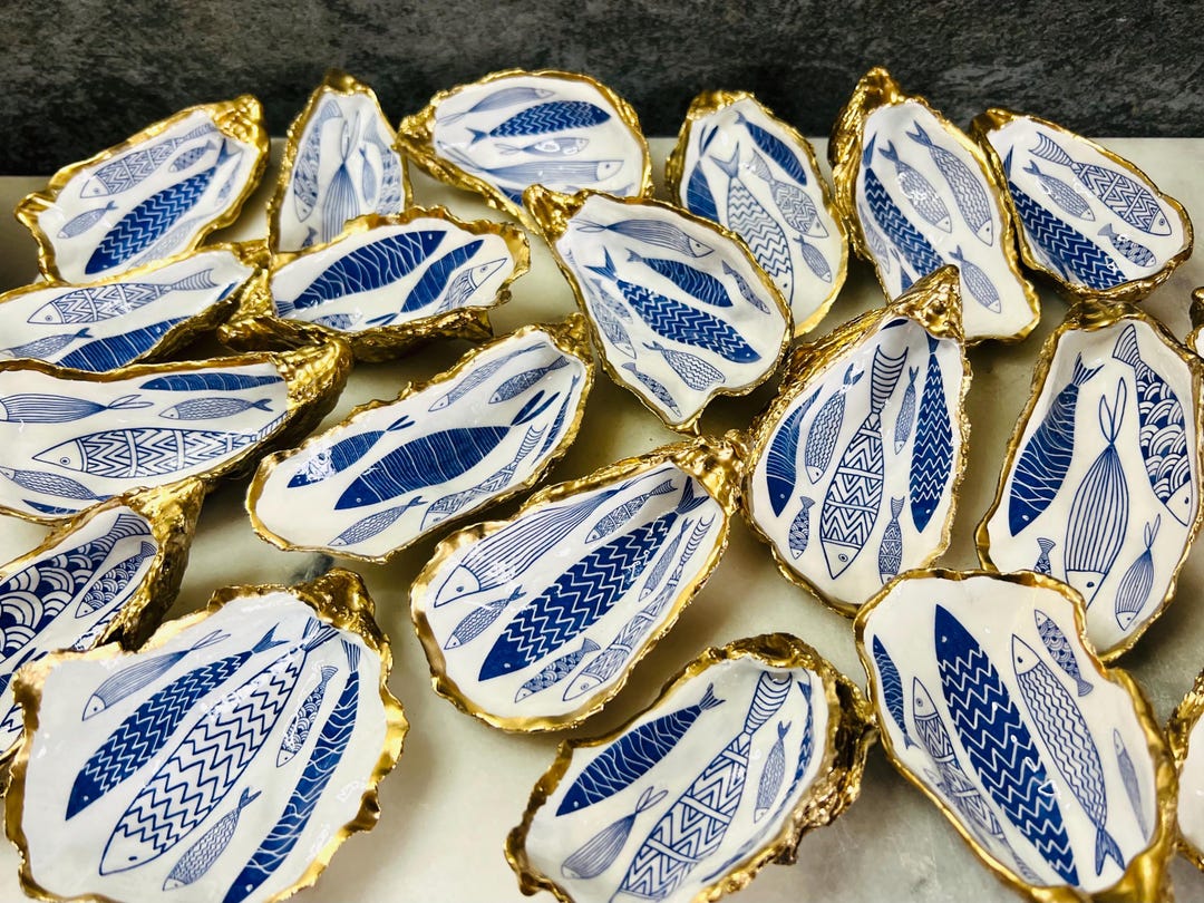 A Beautiful Blue Fish Dorset Oyster, Trinket Shell Dish. Hand Crafted ...