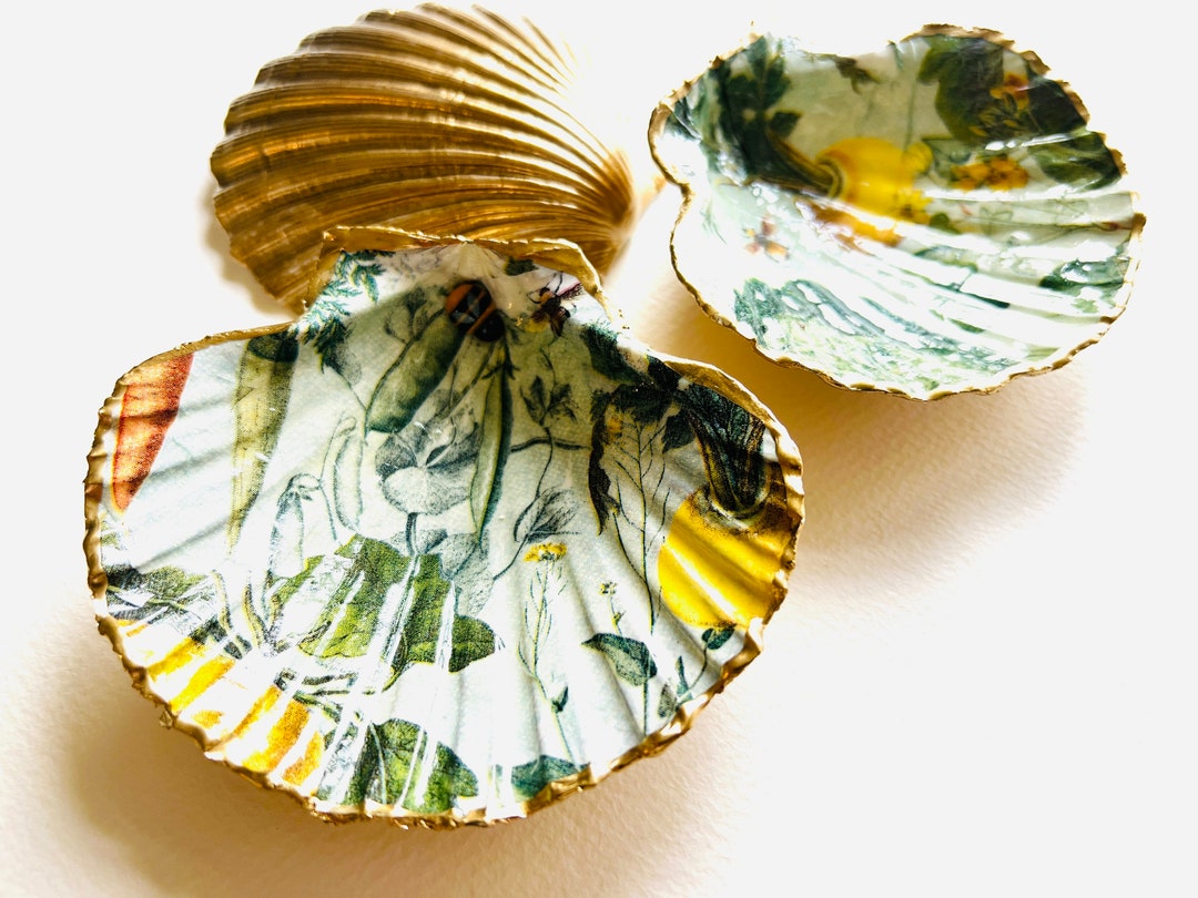 Hand Finished Dorset Scallop Shell Trinket Dish: Summer Garden Gilded ...