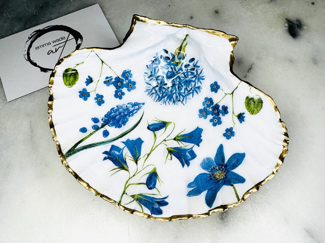 Blue Spring Flowers Dorset Shell Scallop Trinket Dish. Jewellery Dish ...