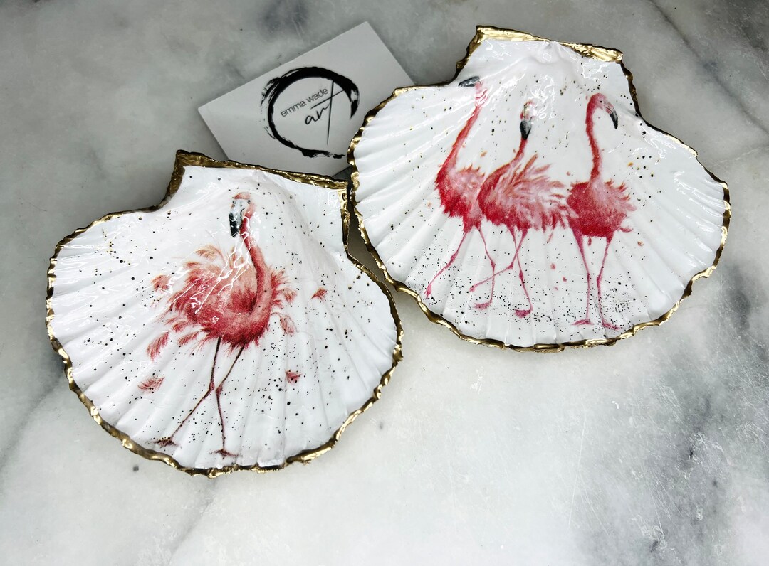 Fluttering Pink Flamingo Dorset Scallop Trinket Shell Dish. Shell ...