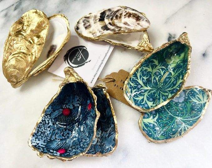 Oyster Shell Ring Box in Natural & Gold | Small Whole Gilded Gold Shell ...