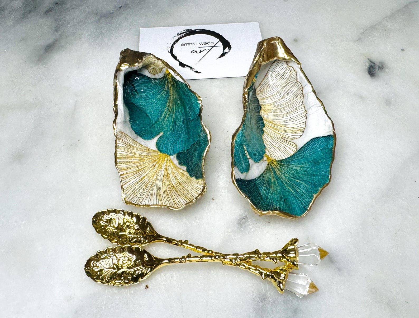 Gold Green Oyster Shell Salt and Pepper Pinch Pots: Japanese Gingko ...