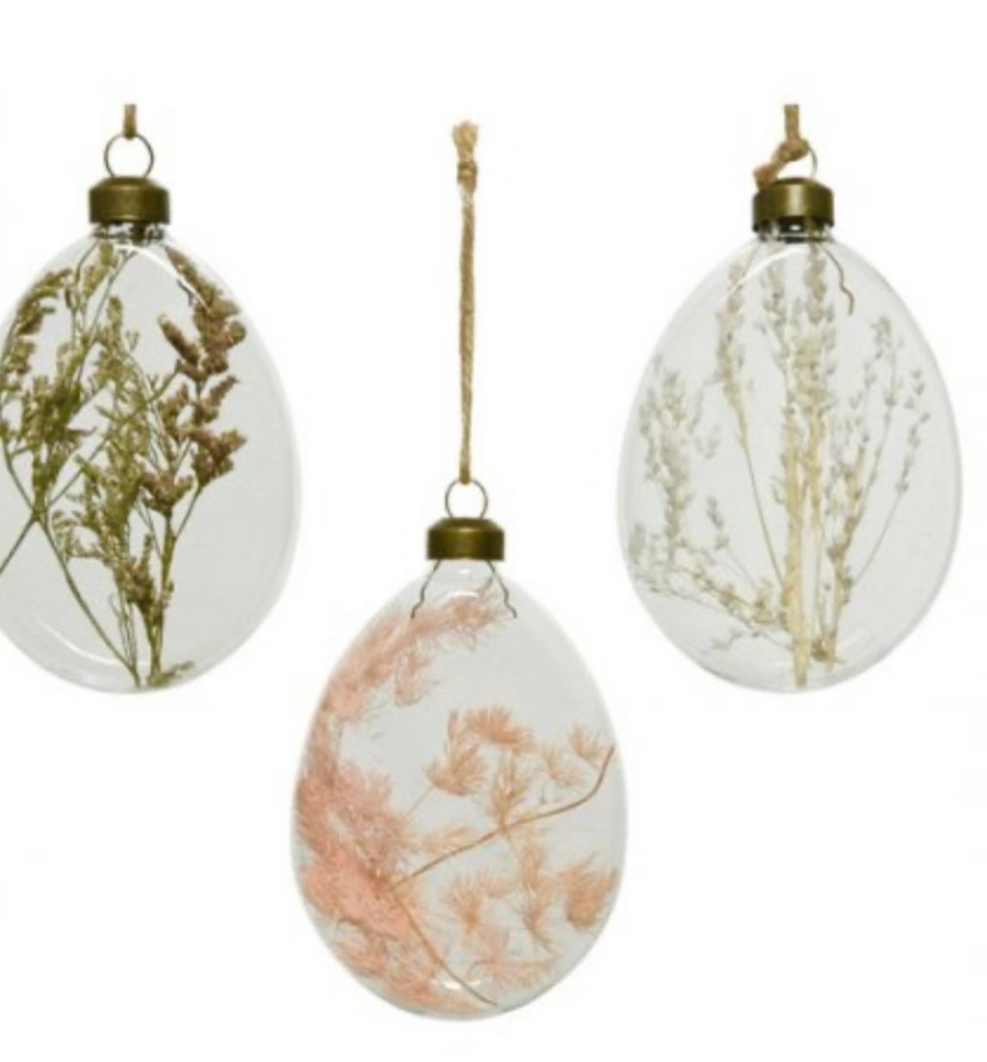 3 X Hand Finished Hanging Glass Easter Egg Baubles Decorations. A Set ...