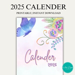 2025 PRINTABLE CLASSIC FLORAL Theme Calender Colourful Calender Instant ...