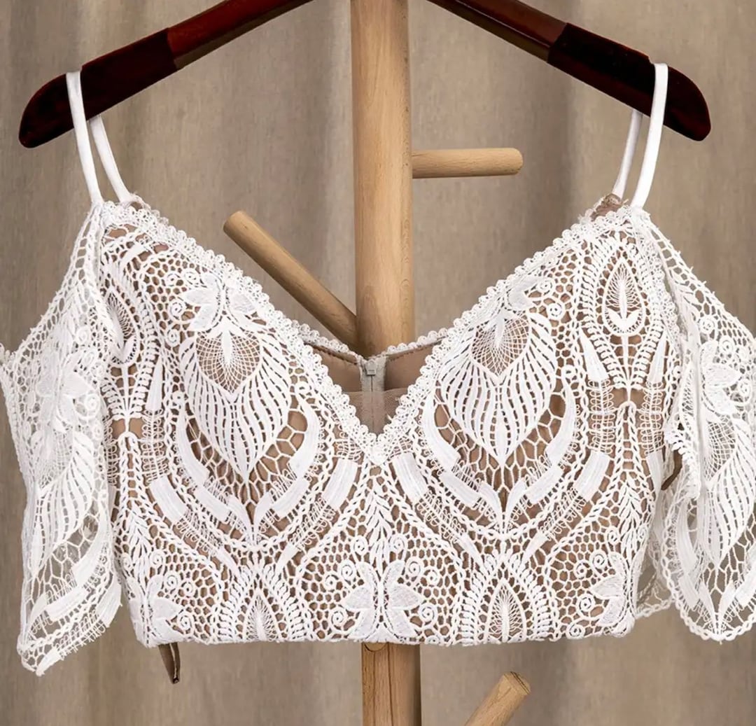 Boho Wedding Structured Lace Bustier Style Top With Drop Sleeves, Lace ...