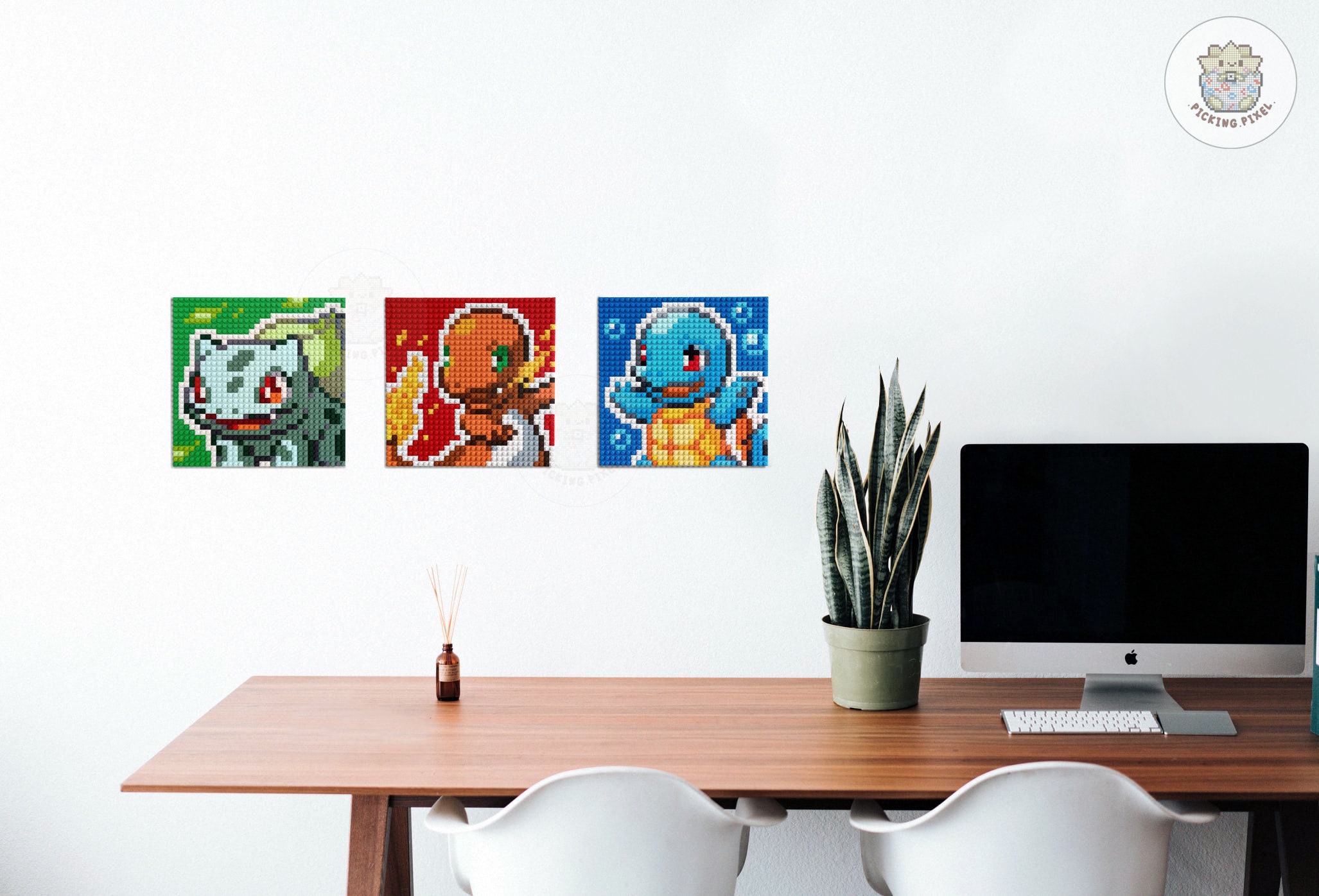 Generation 1 Starters / Pokemon Pixel Art Portraits 10x10" / Pixel Puzzle / Wall Portrait Decor ...