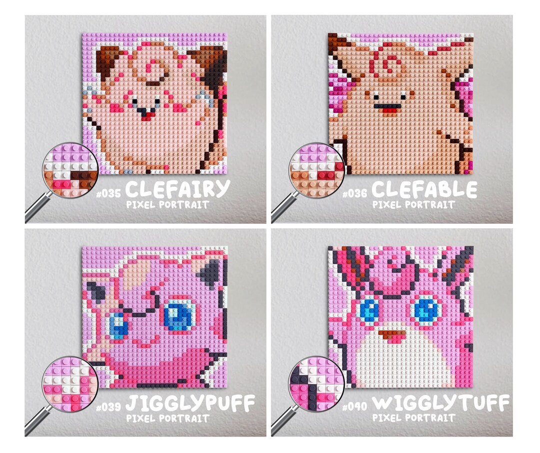Clefairy & Jigglypuff Evolution / Pokemon Pixel Art Portraits 10x10 ...