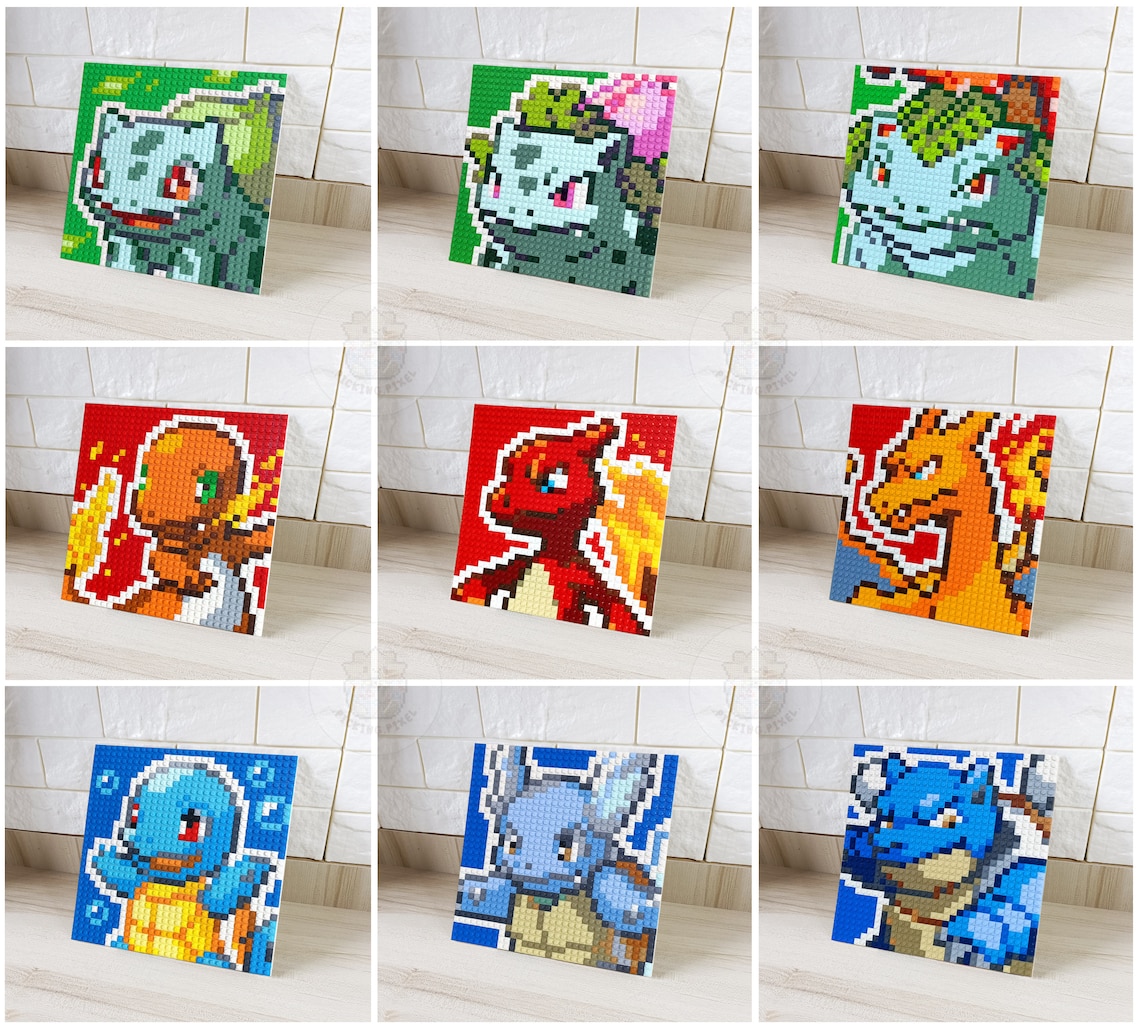 Generation 1 Starters / Pokemon Pixel Art Portraits - Etsy UK