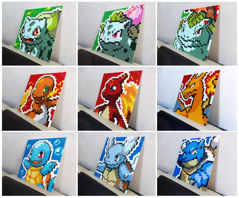 Generation 1 Starters / Pokemon Pixel Art Portraits - Etsy UK