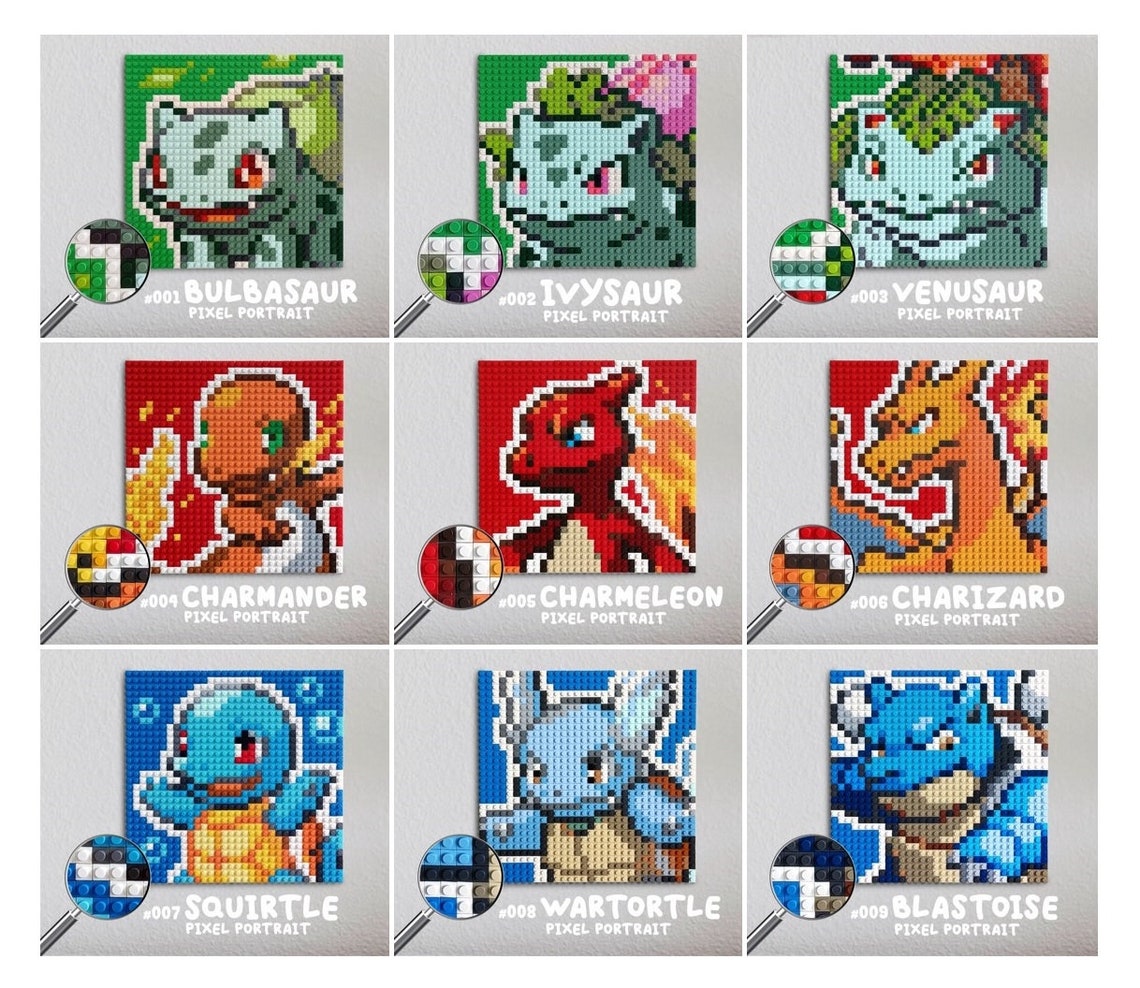 Generation 1 Starters / Pokemon Pixel Art Portraits 10x10 / Pixel ...