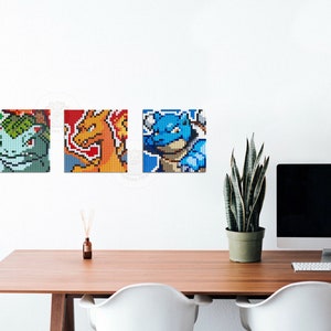 Generation 1 Starters / Pokemon Pixel Art Portraits 10x10" / Pixel ...