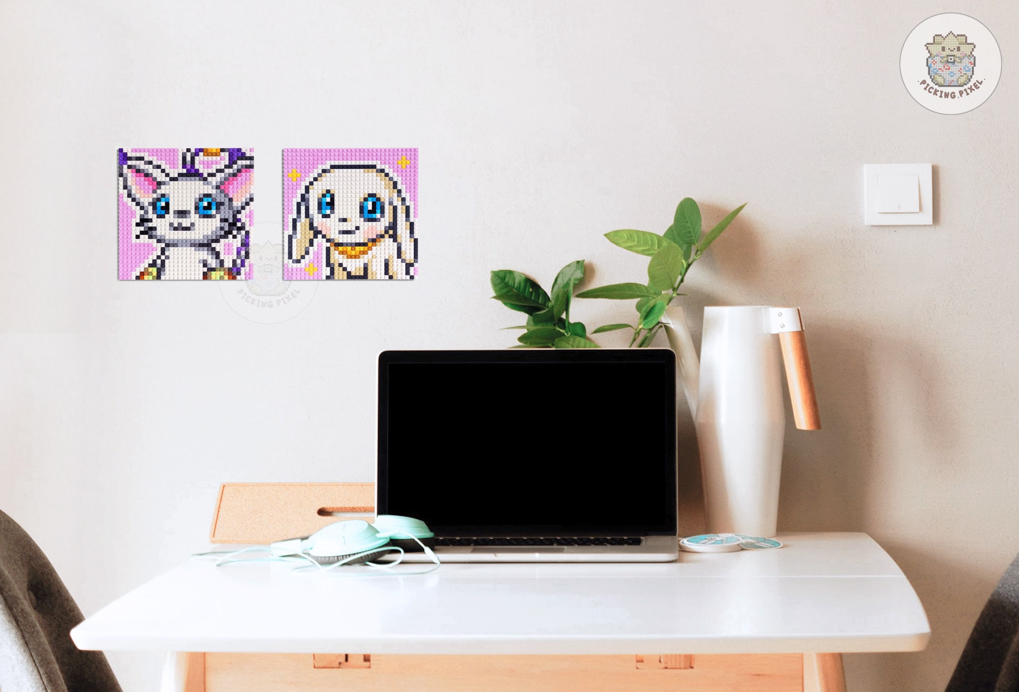 Digimon Starters / Digimo Pixel Art Portraits 10x10" / Pixel Puzzle / Wall Portrait Decor ...