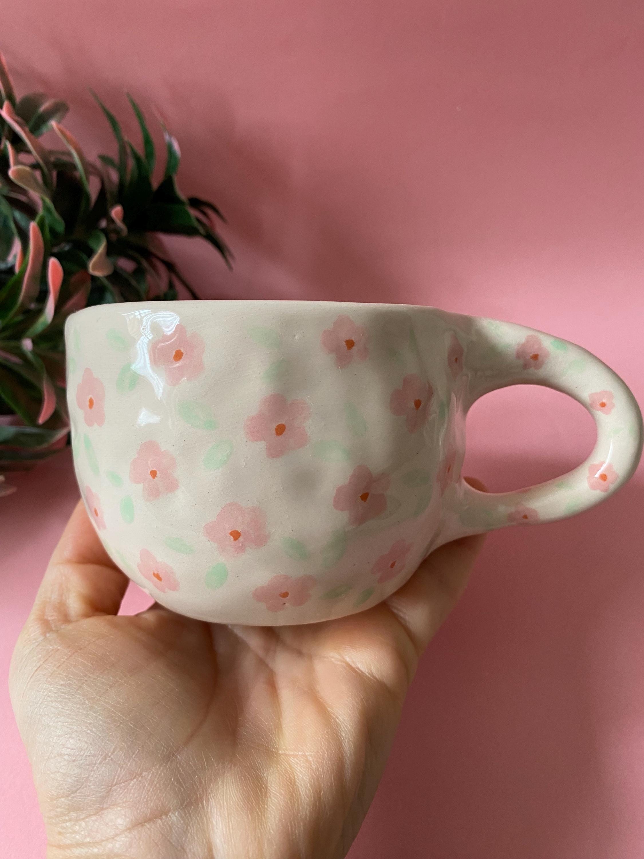 Handmade Ceramic Pink Floral Mug, Coffe Mug, Tea Mug, Gift, Cute, Good ...