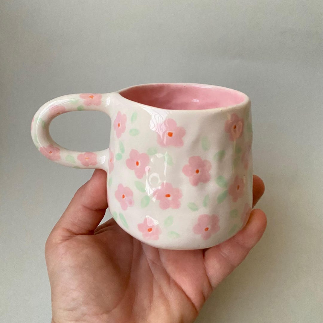 Handmade Ceramic Mug, Pink Flower Mug, Tea Mug, Gift, Cute - Etsy