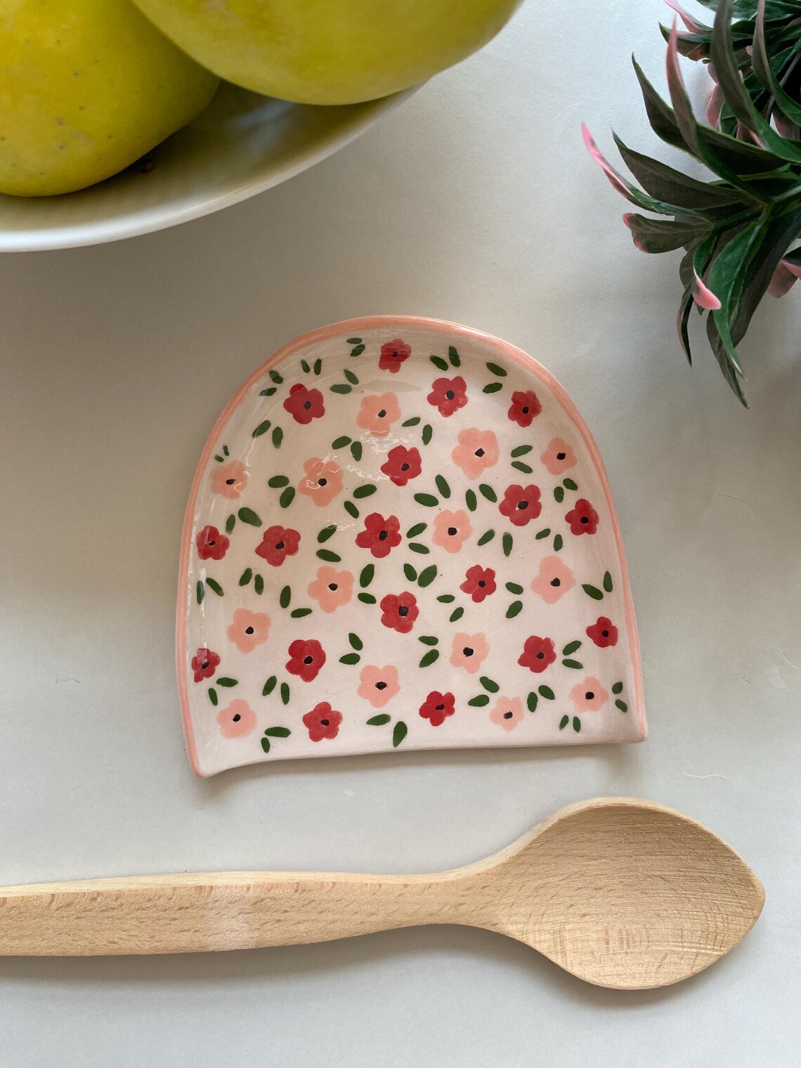 Handmade Ceramic Spoon Rest, Village Spoon Rest, Hand Painted Spoon ...