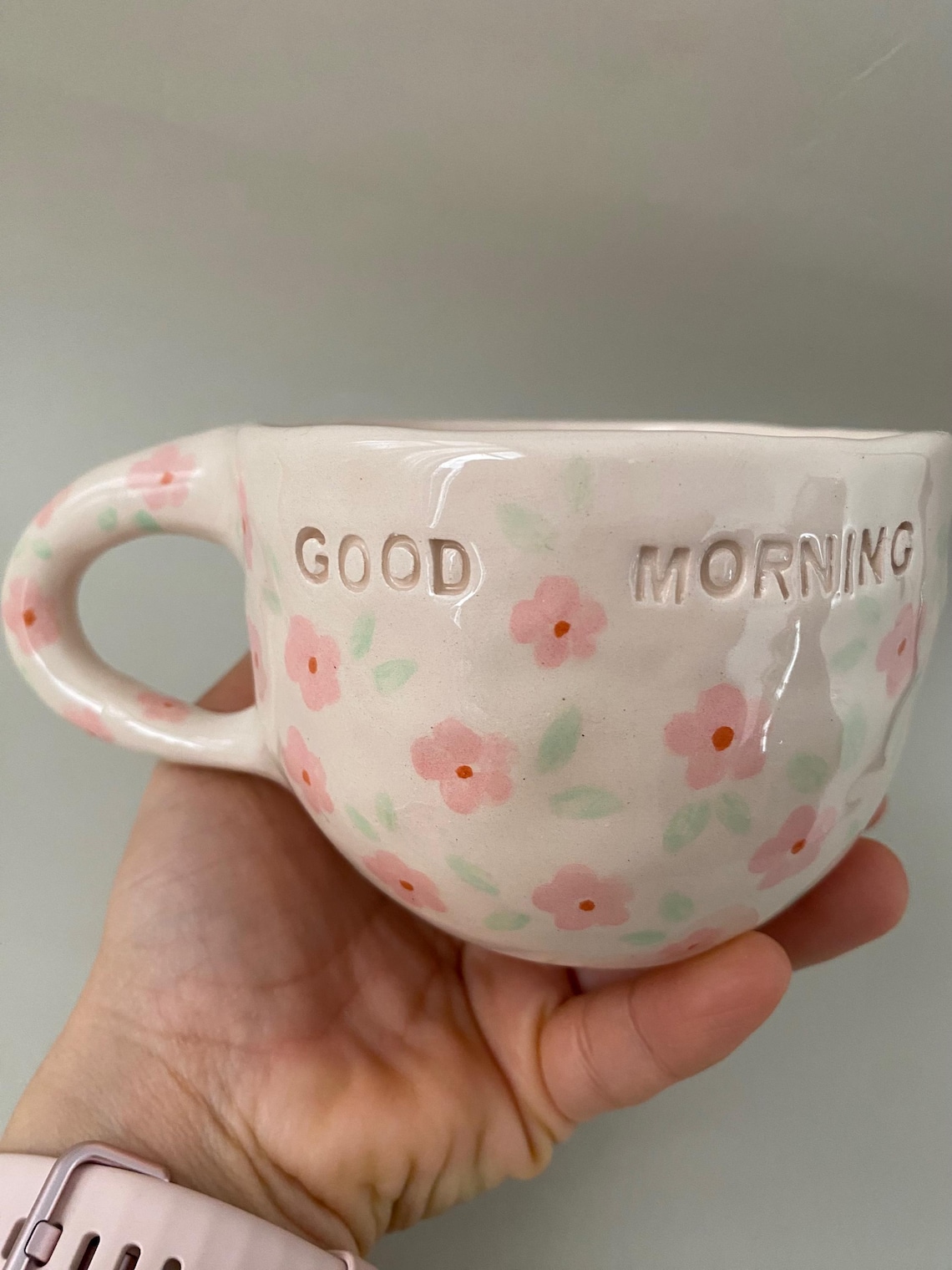 Handmade Ceramic Pink Floral Mug, Coffe Mug, Tea Mug, Gift, Cute, Good ...