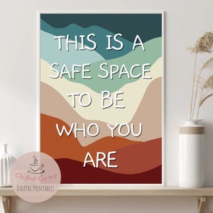 SAFE SPACE Mental Health Poster, Earth Tone Therapist Office Decor ...