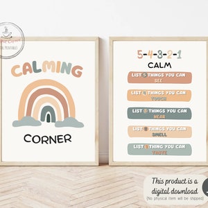 Set of 6 Soft Boho Calming Corner Posters, Coping Techniques Wall Art ...